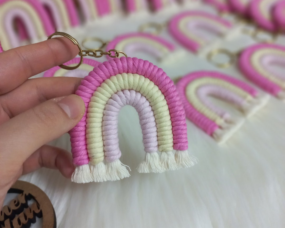 Macrame Rainbow Keychain Favors: Baby Shower, Baptism Gifts - Etsy