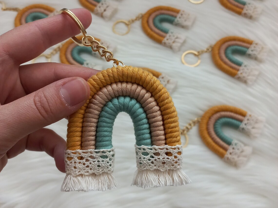 Mini Rainbow Macrame Keychain: Handmade Cotton Favors - Etsy