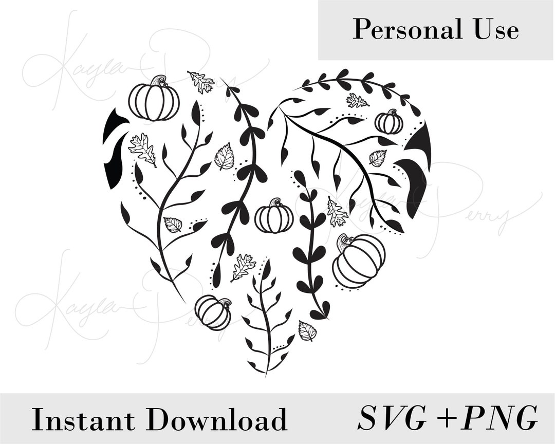 Floral Fall Heart SVG, PNG File Download - Etsy