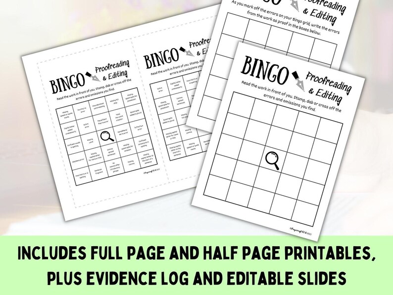 Proofreading and Editing Printable Bingo Cards Student Checklists ...