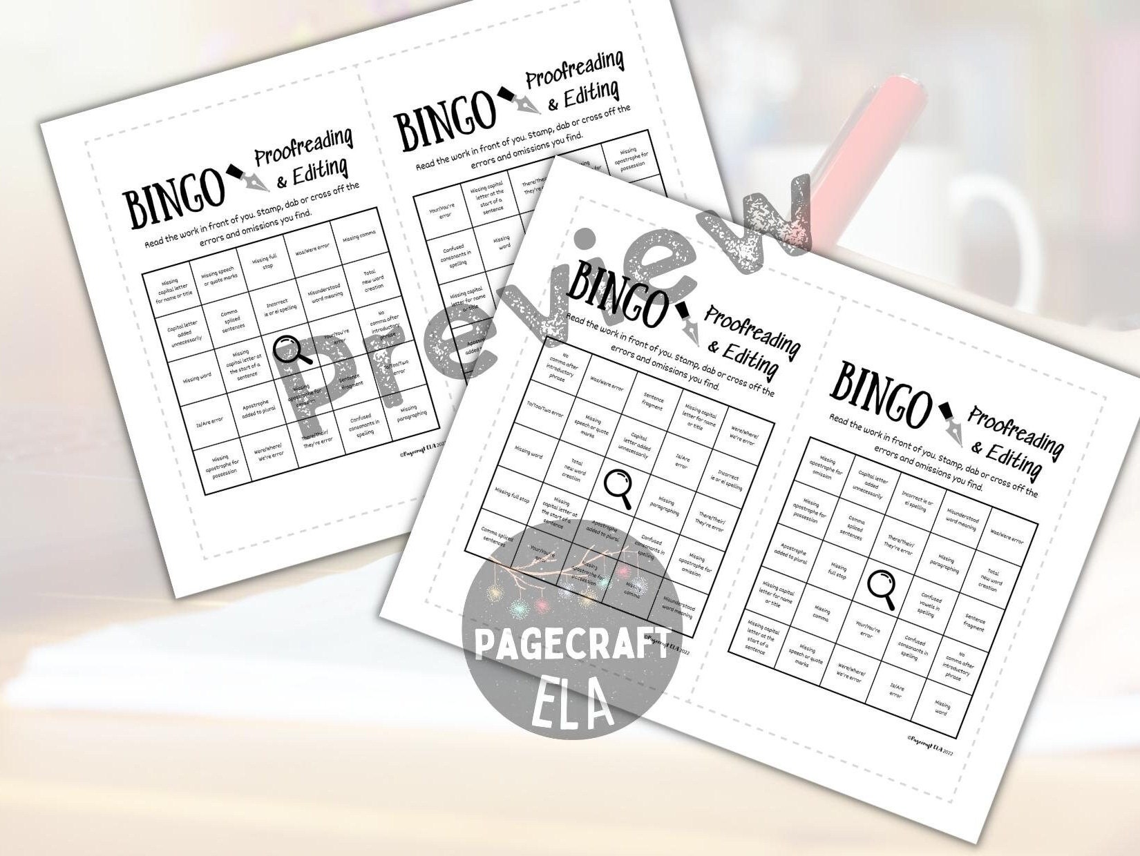 Proofreading and Editing Printable Bingo Cards Student Checklists ...