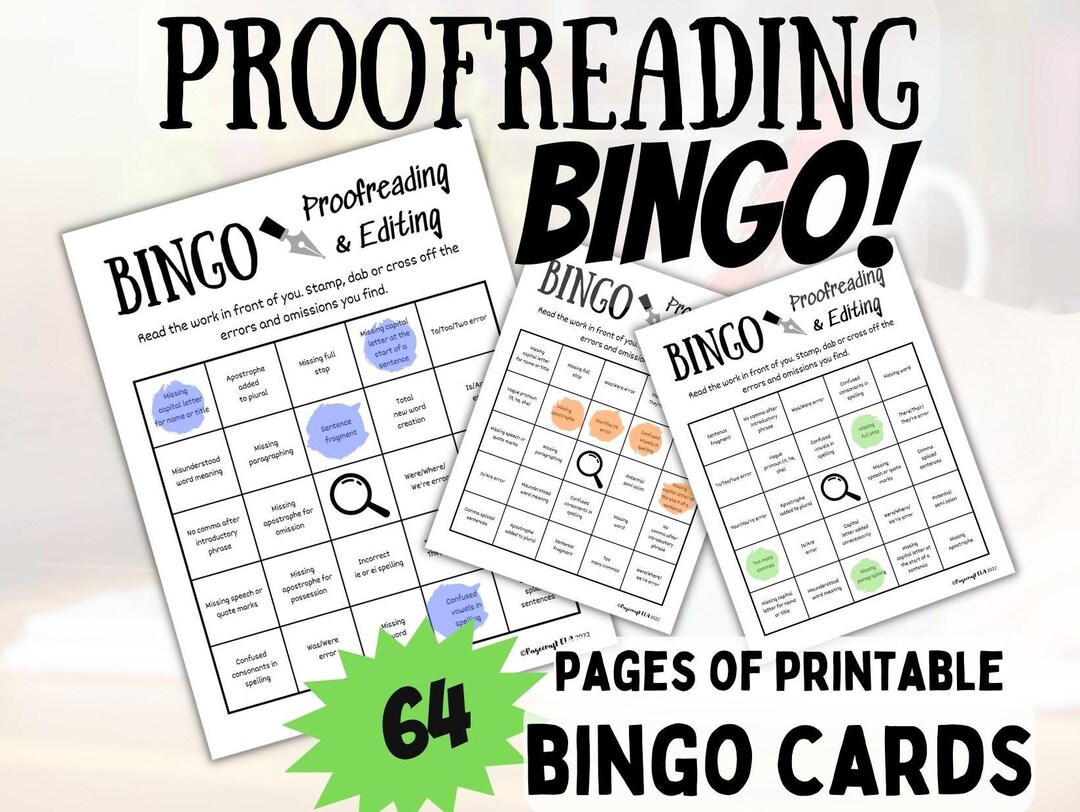 Proofreading and Editing Printable Bingo Cards Student Checklists ...