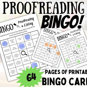 Proofreading and Editing Printable Bingo Cards Student Checklists ...