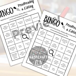 Proofreading and Editing Printable Bingo Cards Student Checklists ...