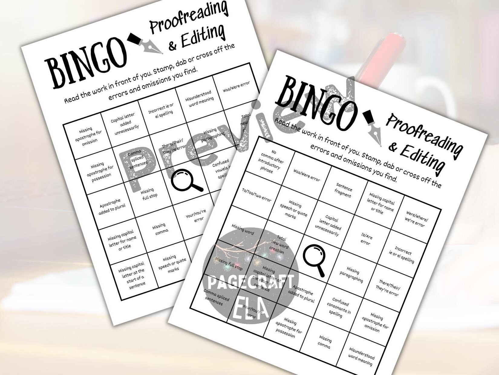 Proofreading and Editing Printable Bingo Cards Student Checklists ...