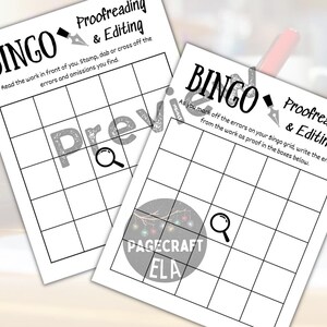 Proofreading and Editing Printable Bingo Cards Student Checklists ...