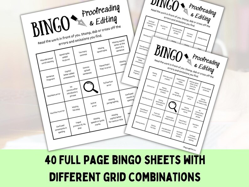 Proofreading and Editing Printable Bingo Cards Student Checklists ...