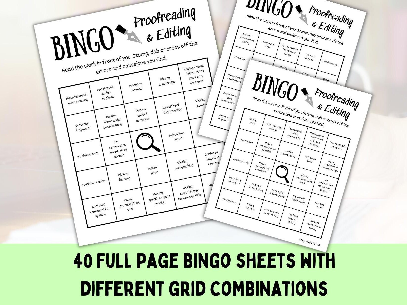 Proofreading and Editing Printable Bingo Cards Student Checklists ...