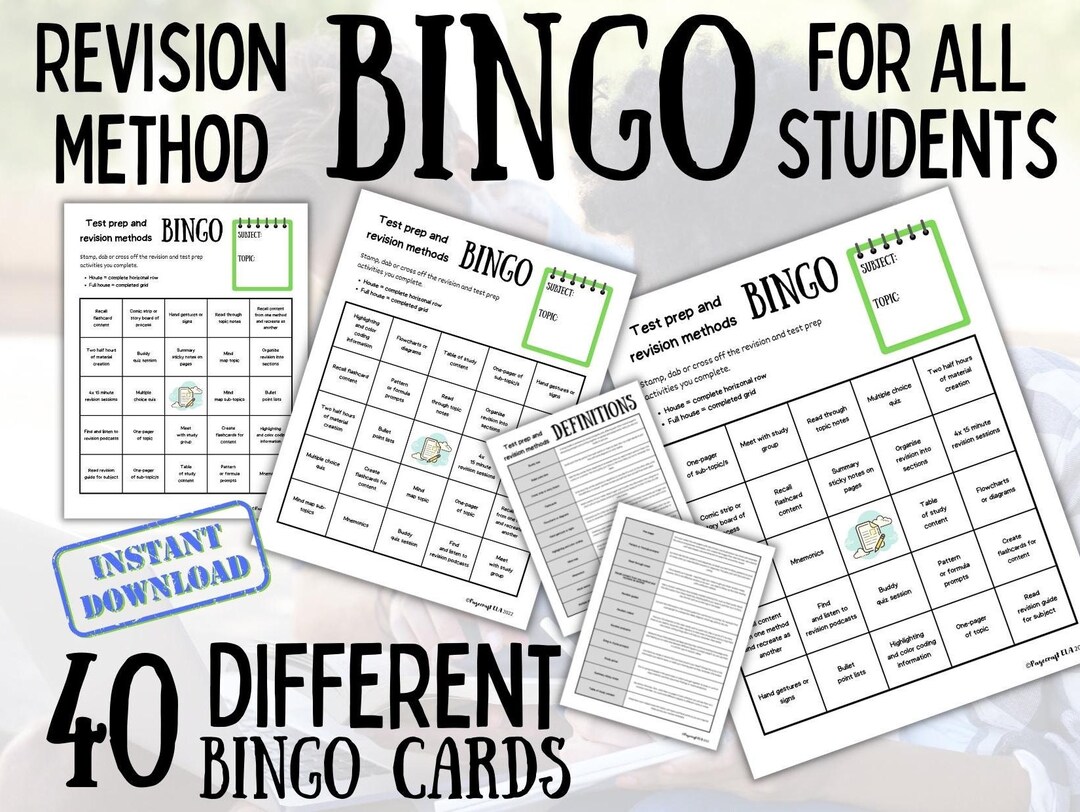 Revision and Test Prep Printable Bingo Cards | 20+ Study Methods | Any ...