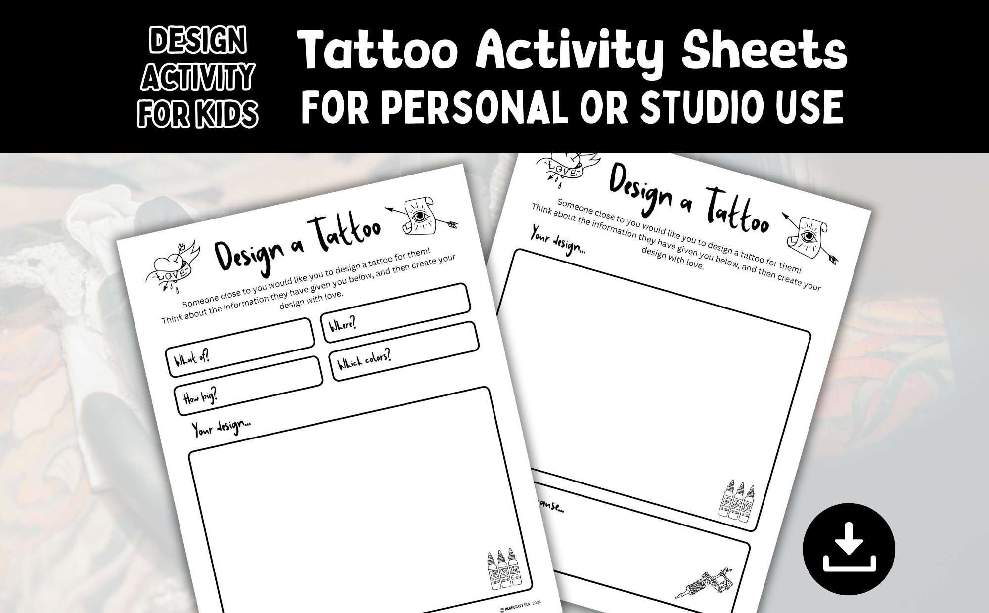 Printable Tattoo Design Activity Sheets for Kids | Studio or Personal ...