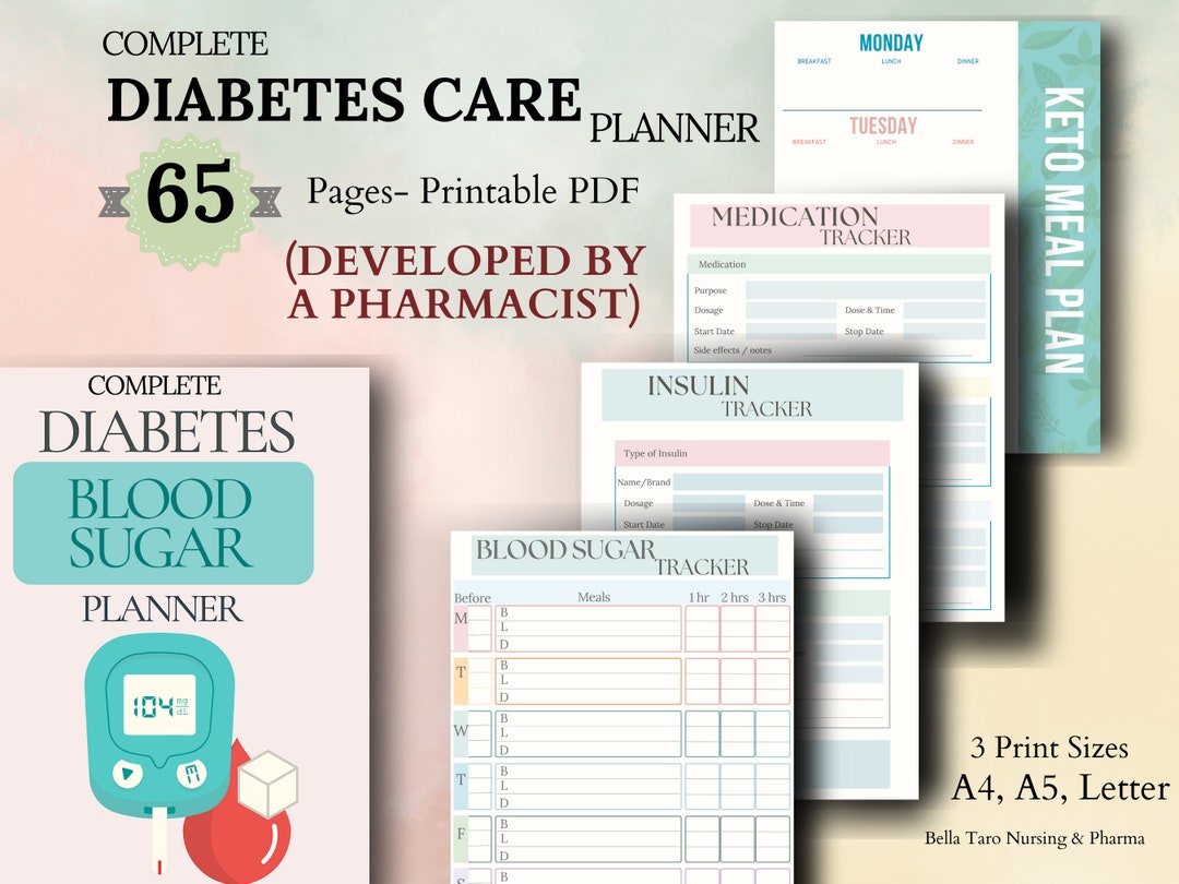 Diabetes Care Planner Printable, Blood Sugar Tracker, Medical Log ...