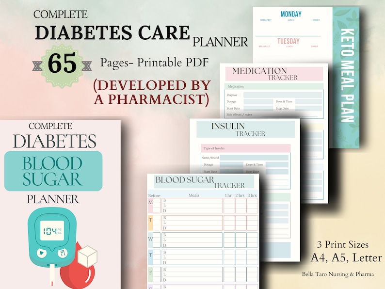 Diabetes Care Planner Printable, Blood Sugar Tracker, Medical Log ...