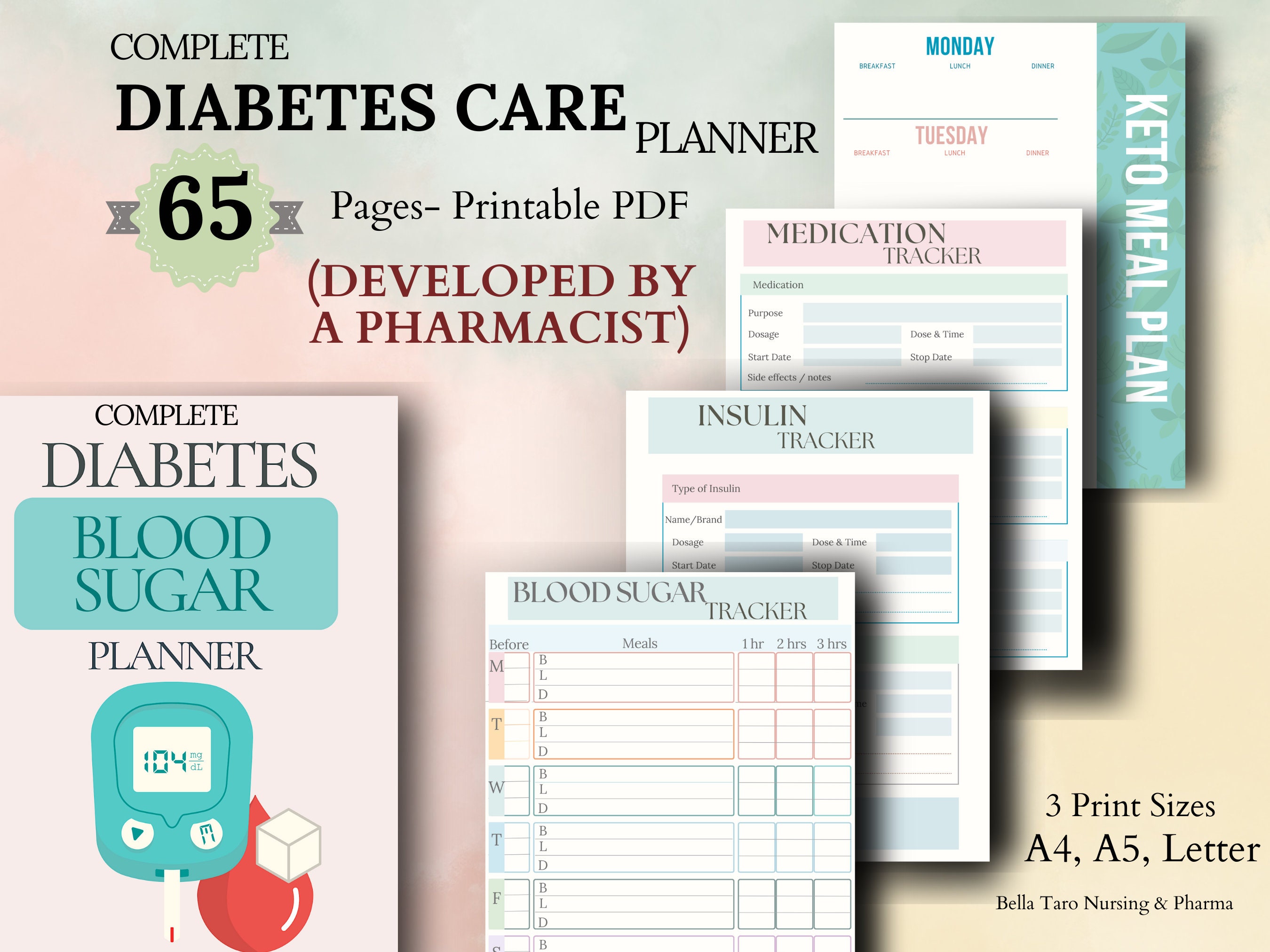 Diabetes Care Planner Printable, Blood Sugar Tracker, Medical Log ...