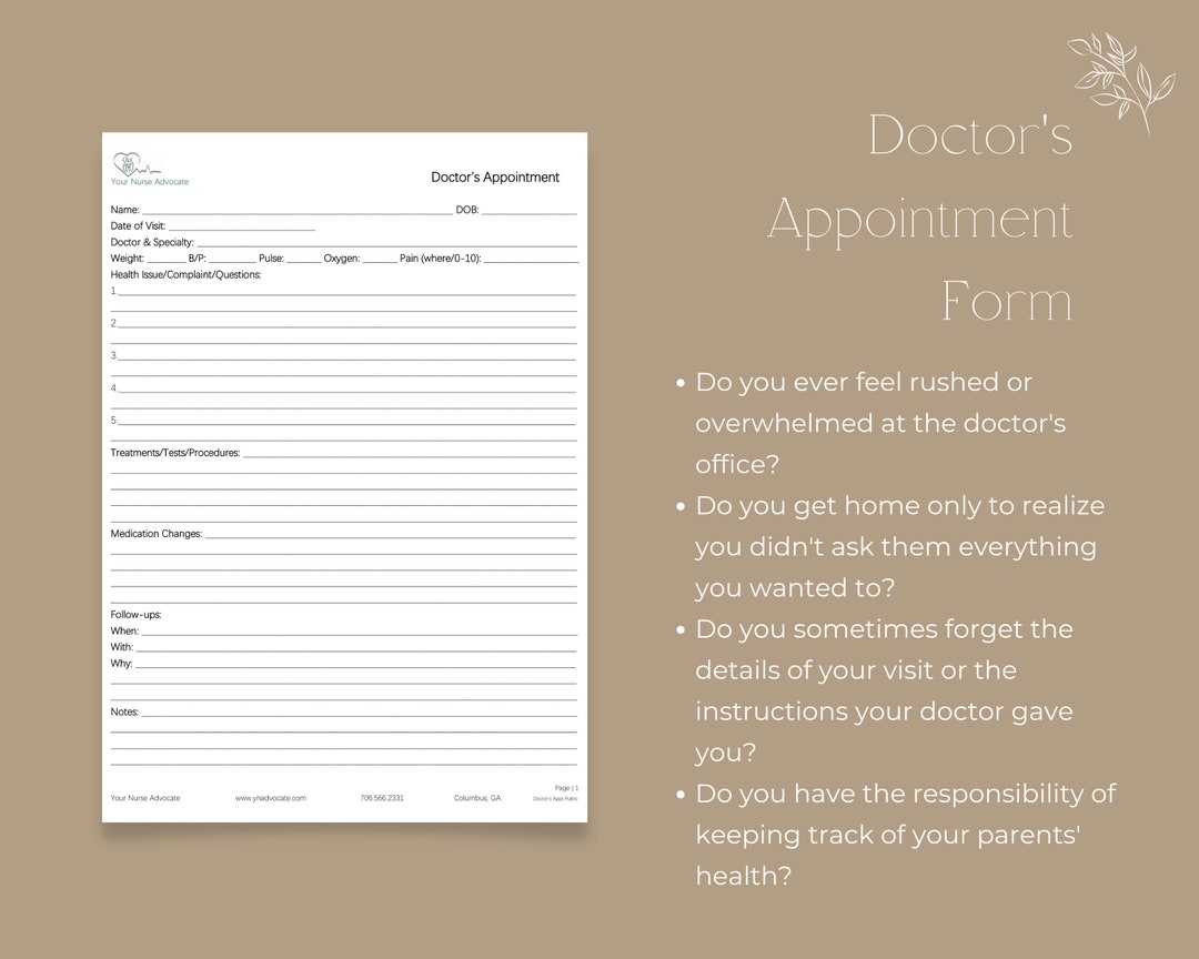 Doctor's Appointment Form Health & Wellness - Etsy