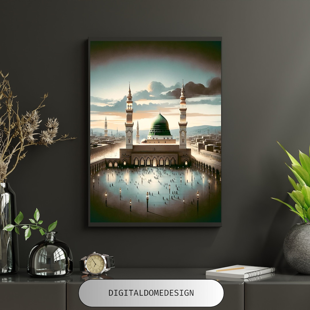 Majestic Medina Mosque Digital Artwork: Sacred Islamic Architecture for ...