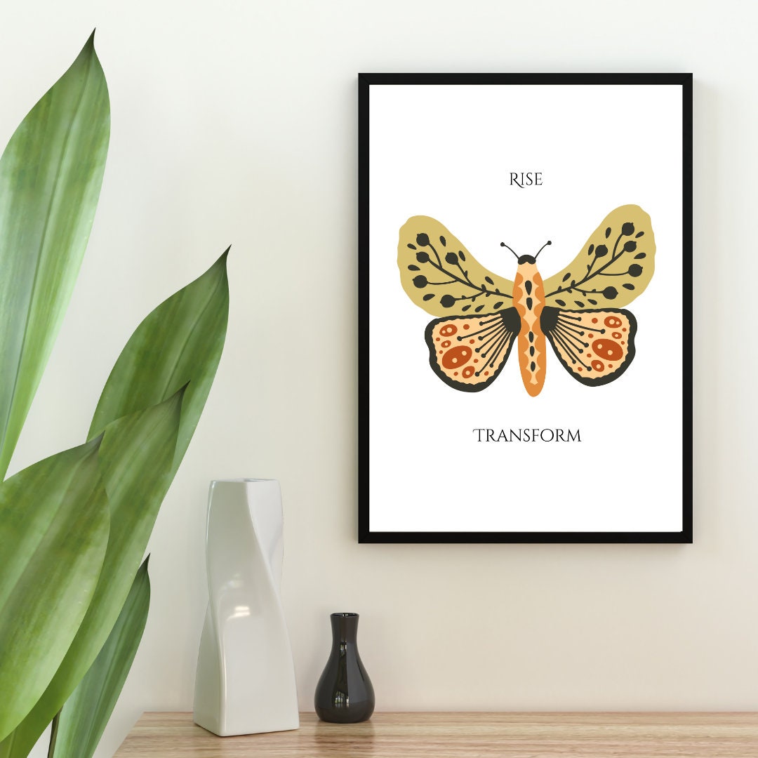 Rise, Transform Inspirational Butterfly Digital Print, Home Decor Wall ...