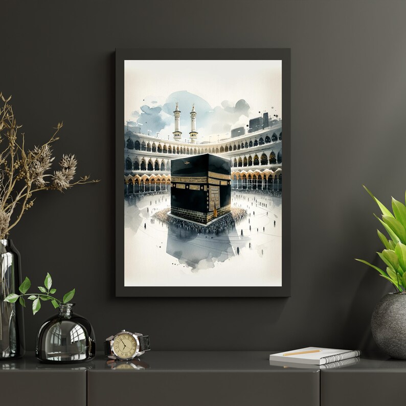 Kaaba Color Waterpaint, Islamic Wall Art,muslim Home Decor Gift, Mosque ...