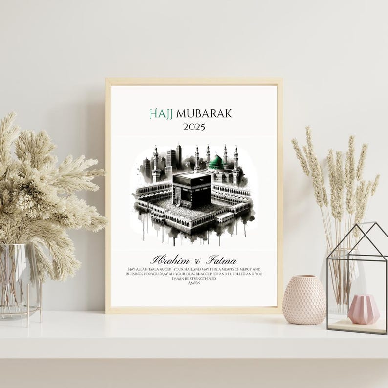 Hajj Mubarak 2025 – Kaaba & Masjid An-nabawi Poster | Personalized ...