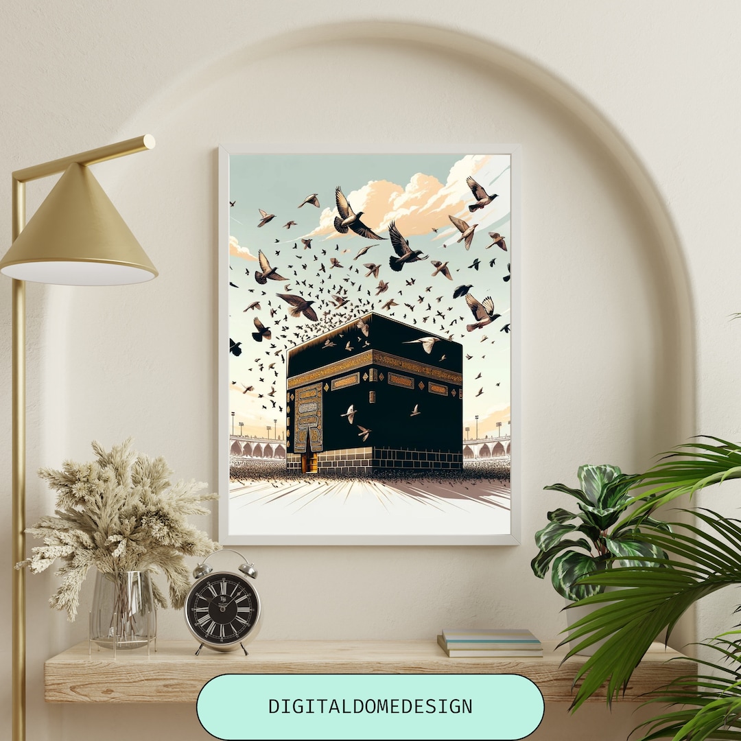 Kaaba Art Print, Islamic Wall Decor With Birds (digital Download) - Etsy