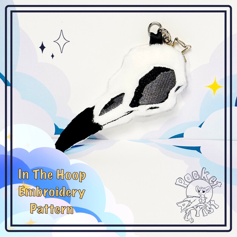 ITH Raven Skull Stuffed Plush Stuffie Keychain 4x4, 5x7, 6x10 Hoops in ...