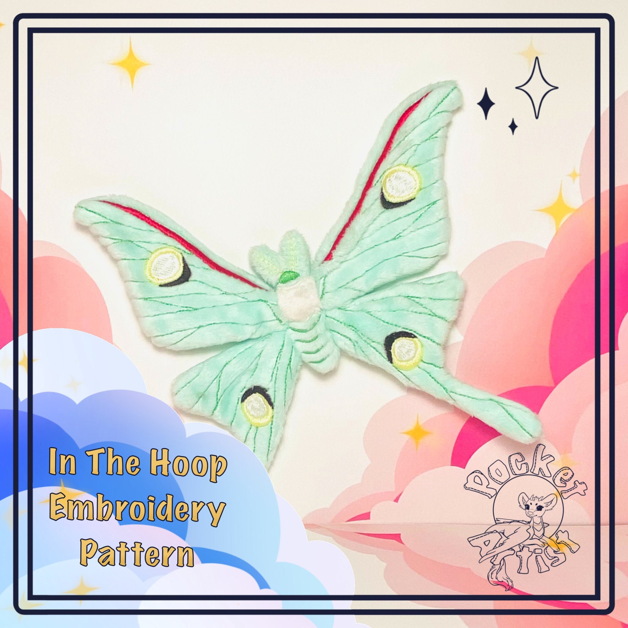 ITH Luna Moth Stuffed Plush Keychain 4x4 Hoop in the Hoop Machine Embroidery Pattern Gift ...