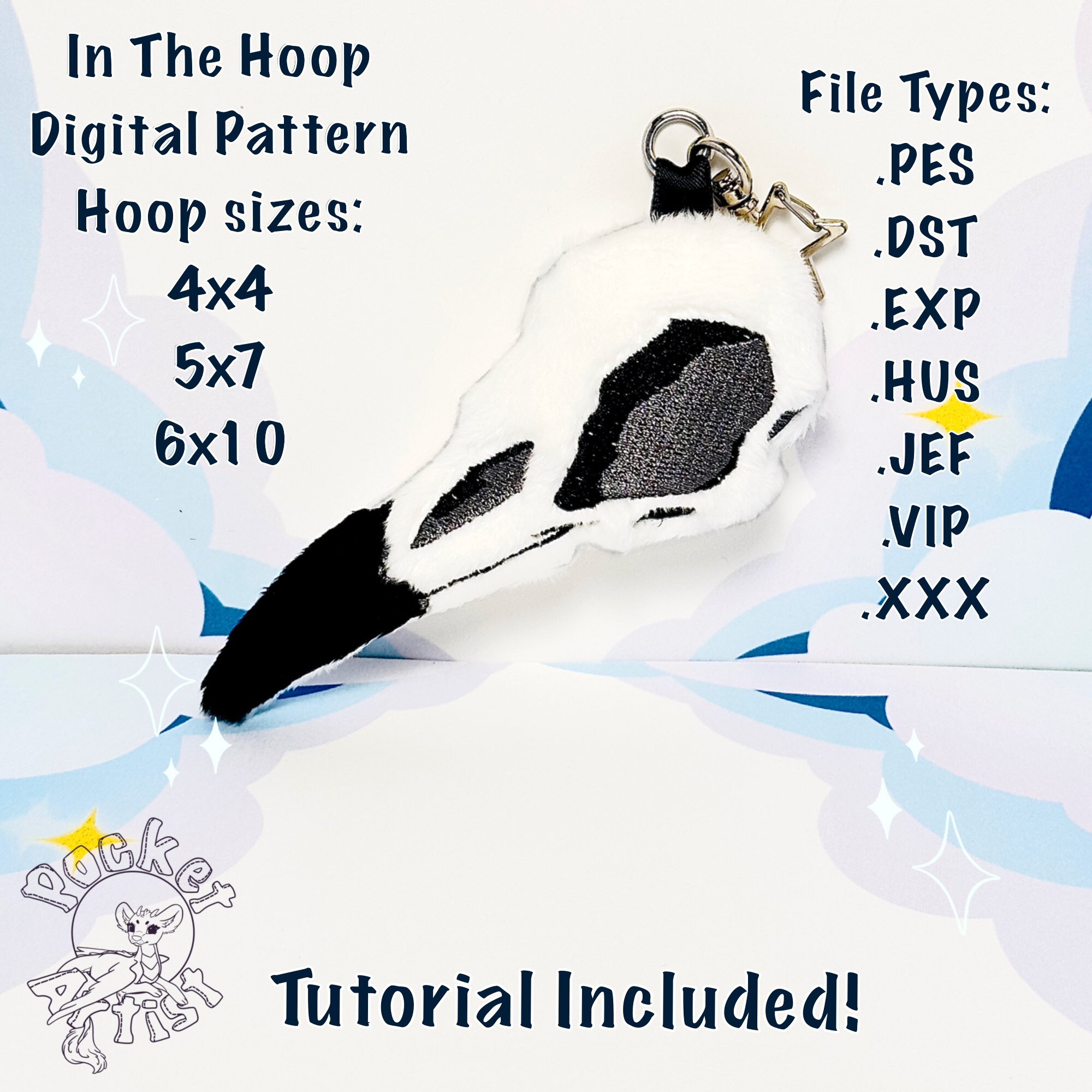 ITH Raven Skull Stuffed Plush Stuffie Keychain 4x4, 5x7, 6x10 Hoops in ...