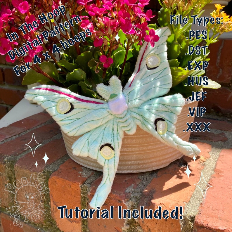 ITH Luna Moth Stuffed Plush Keychain 4x4 Hoop in the Hoop - Etsy