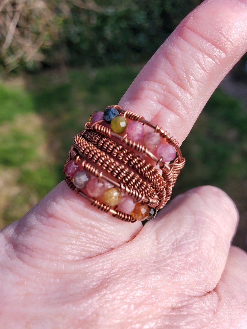 Coiled and Beaded Copper Wrapped Rings - Etsy