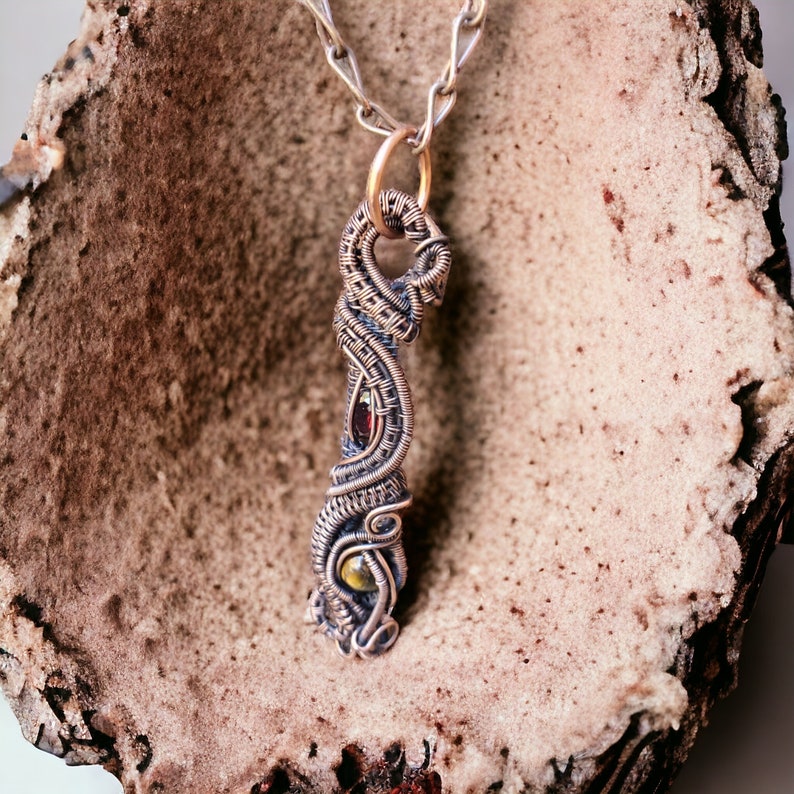 Native American Serpent Pendant Made of Woven Copper Set With Tiger Eye ...