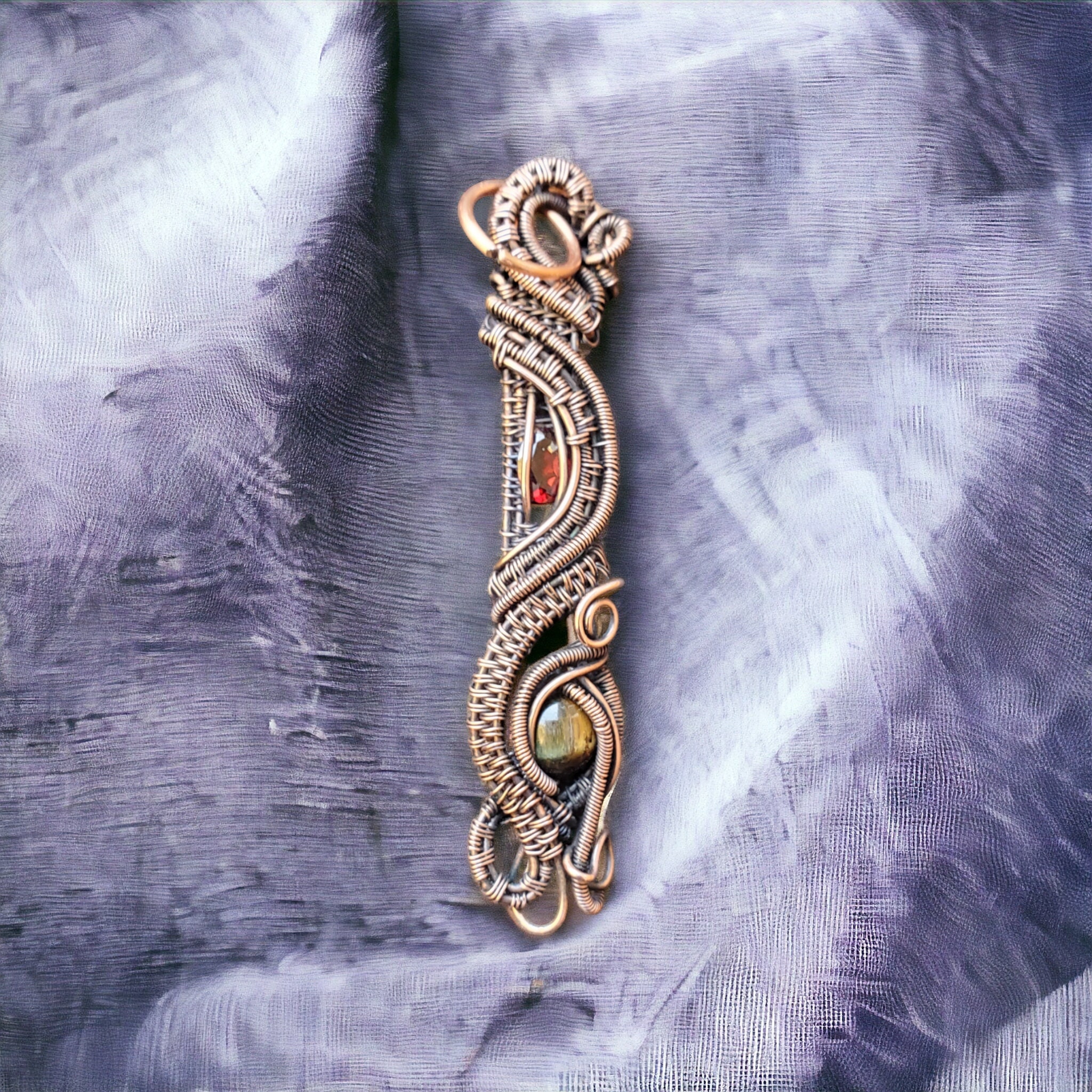 Native American Serpent Pendant Made of Woven Copper Set With Tiger Eye ...