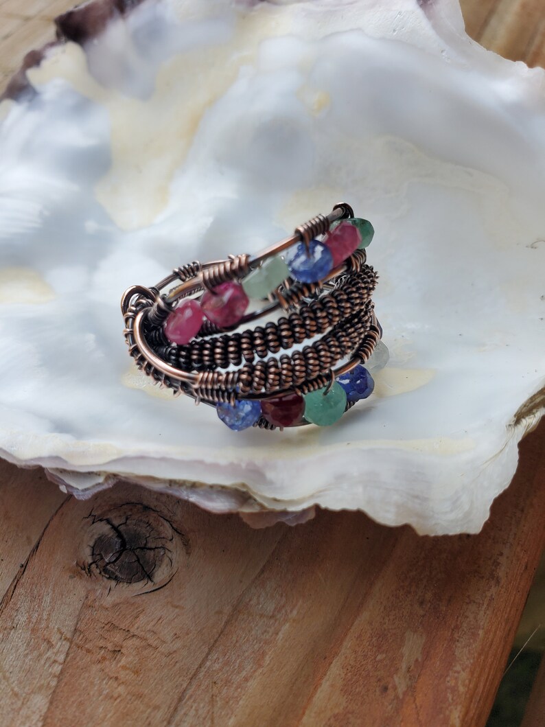 Coiled and Beaded Copper Wrapped Rings - Etsy