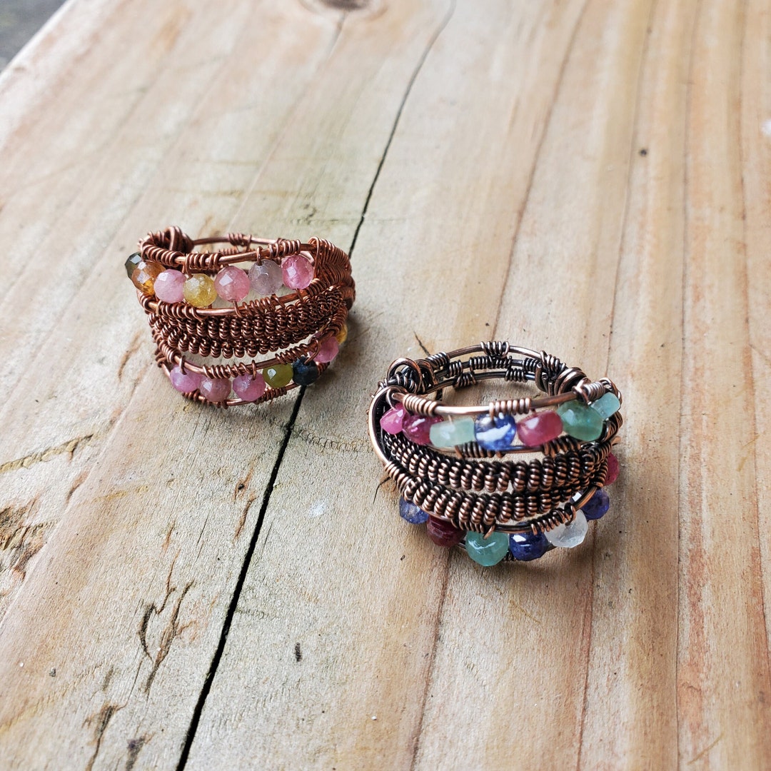 Coiled and Beaded Copper Wrapped Rings - Etsy