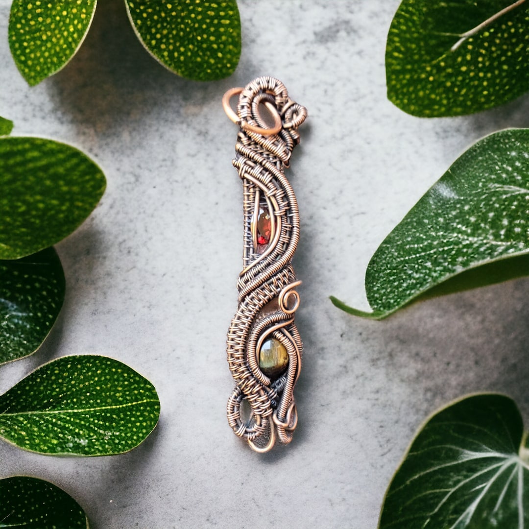 Native American Serpent Pendant Made of Woven Copper Set With Tiger Eye ...