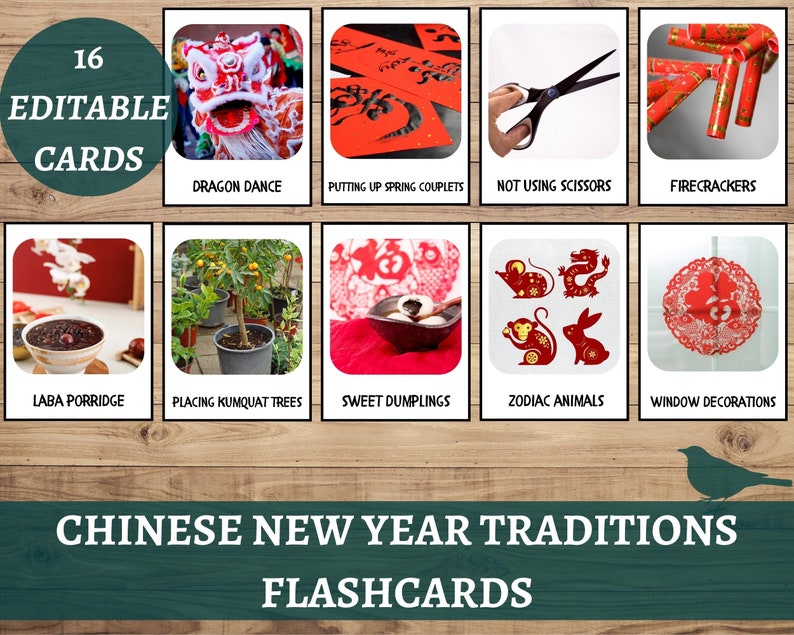 Chinese New Year Traditions Flashcards, Lunar New Year Rabbit Dragon ...