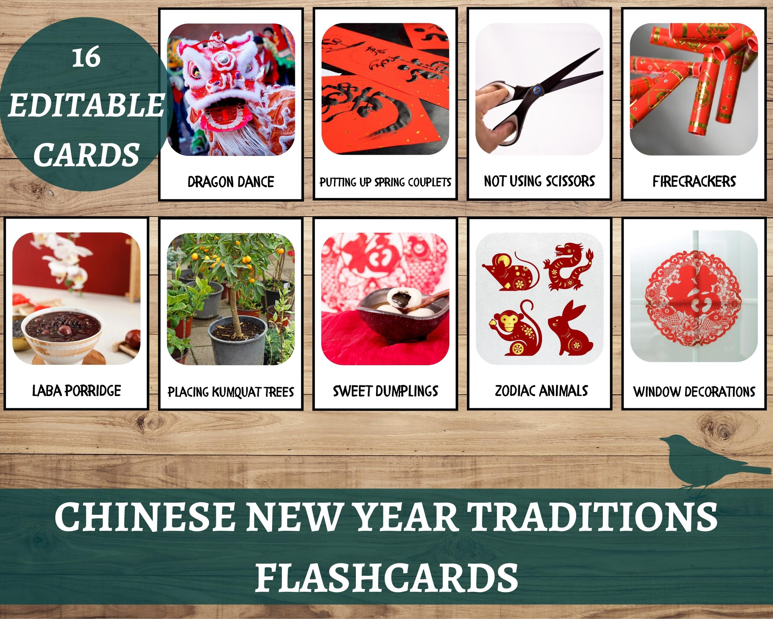 Chinese New Year Traditions Flashcards, Lunar New Year Rabbit Dragon ...