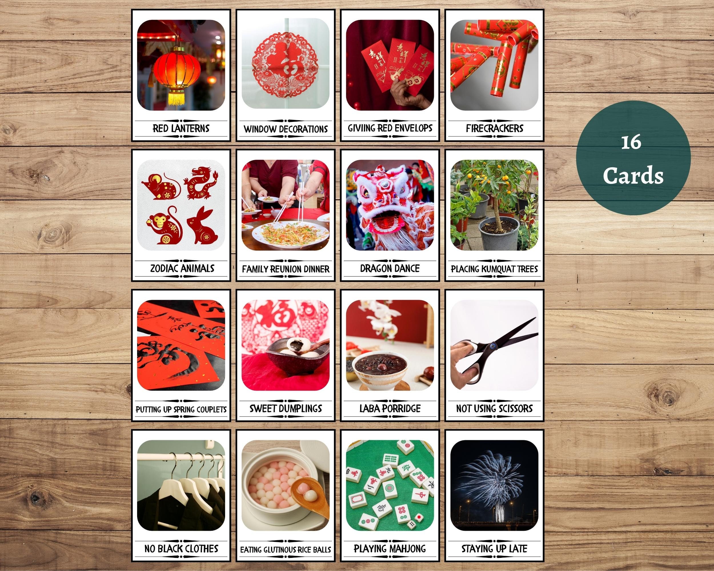 Chinese New Year Traditions Flashcards, Lunar New Year Rabbit Dragon ...