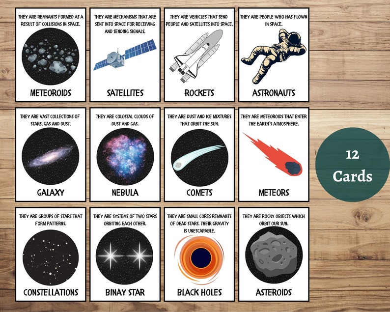 Space Objects Flashcards Space Teaching Material Busy Book - Etsy