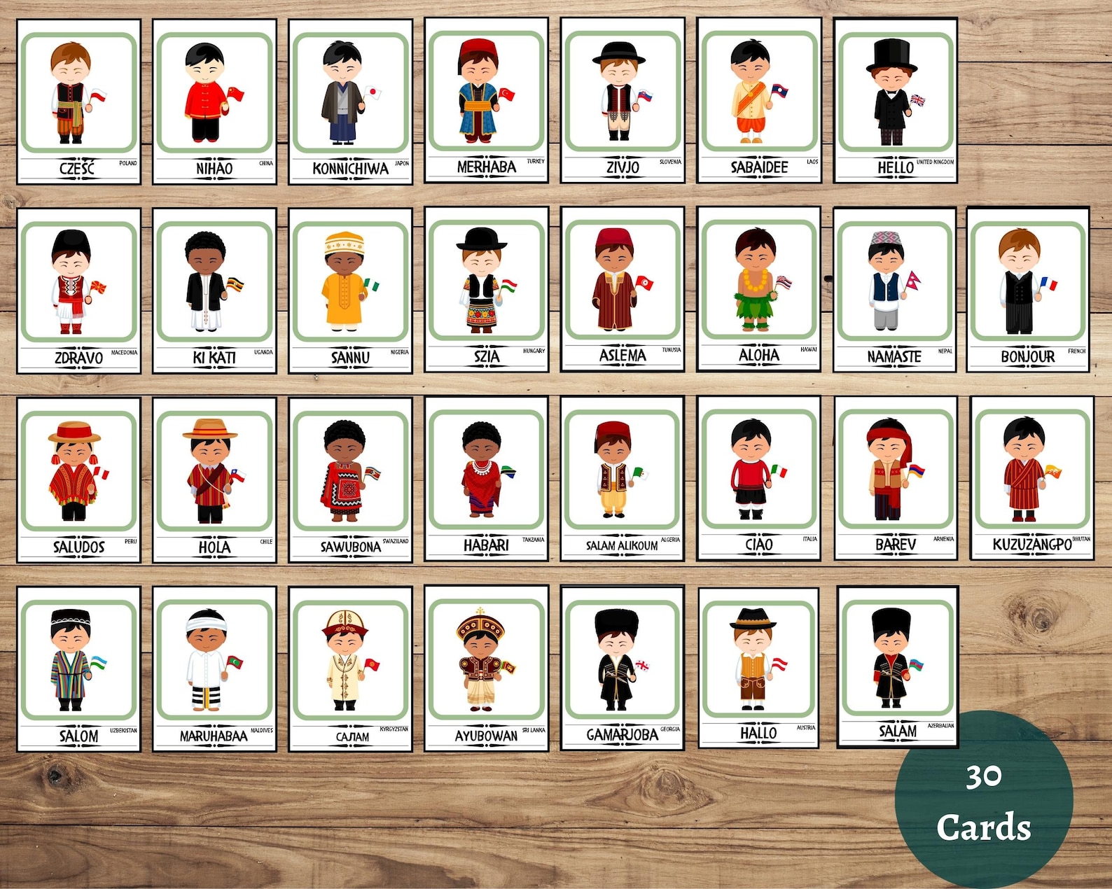 Hello Around the World Flag Flashcards With Kids, Country and Flag ...