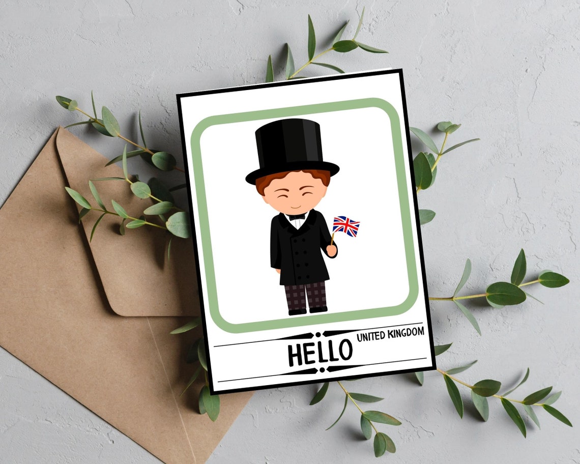 Hello Around the World Flag Flashcards With Kids, Country and Flag ...