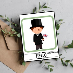 Hello Around the World Flag Flashcards With Kids, Country and Flag ...