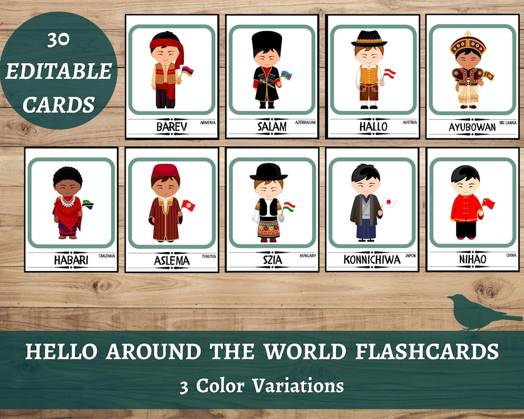 Hello Around the World Flag Flashcards With Kids, Country and Flag ...
