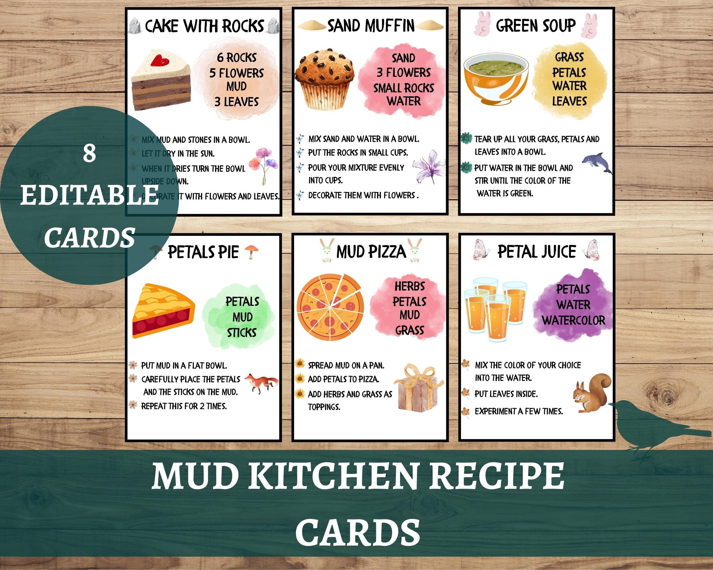 Mud Kitchen Recipe Cards, Pretend Play, Outdoor Forest School, Learning ...