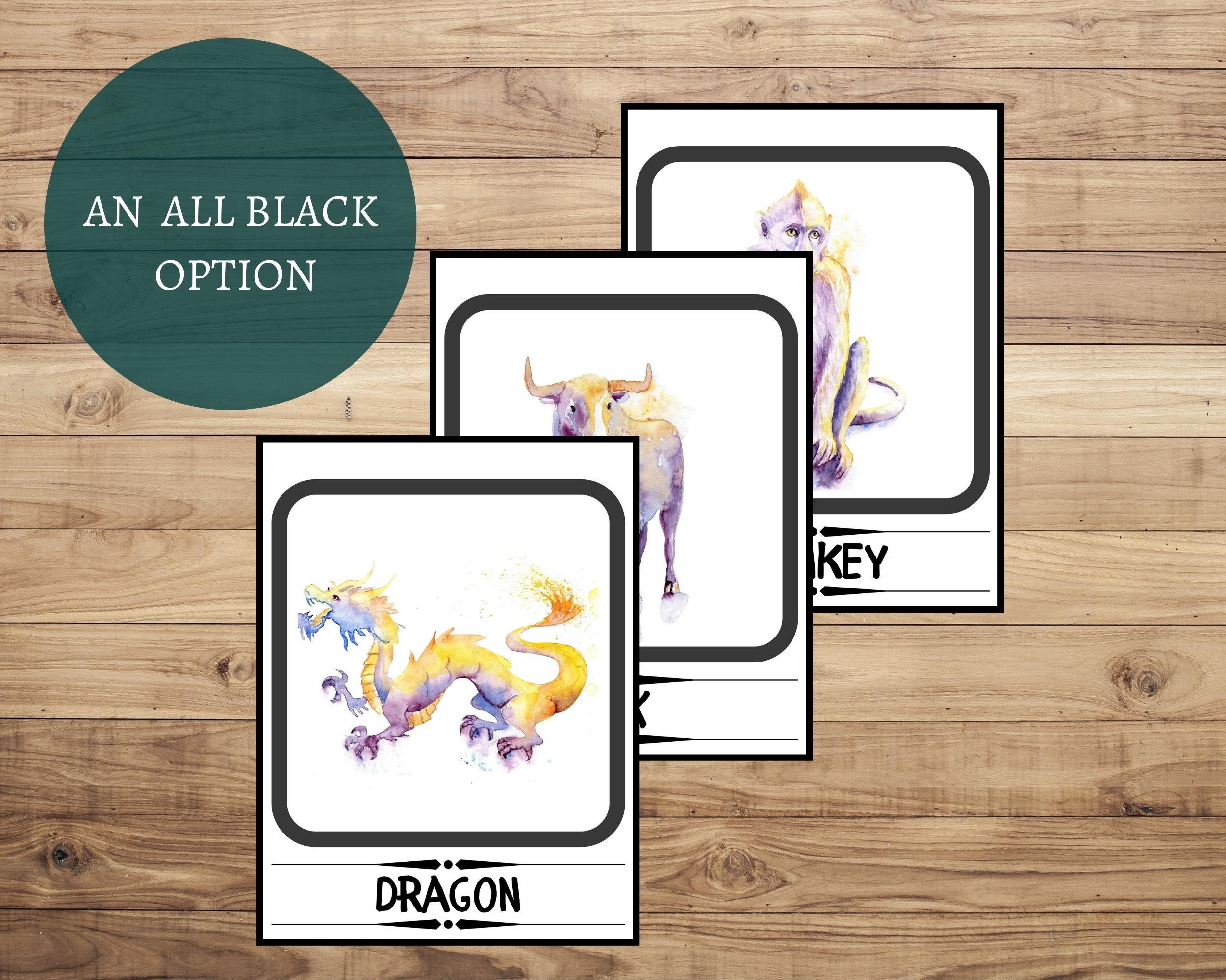Watercolor Chinese Zodiac Animals Flashcards, Lunar New Year Montessori ...