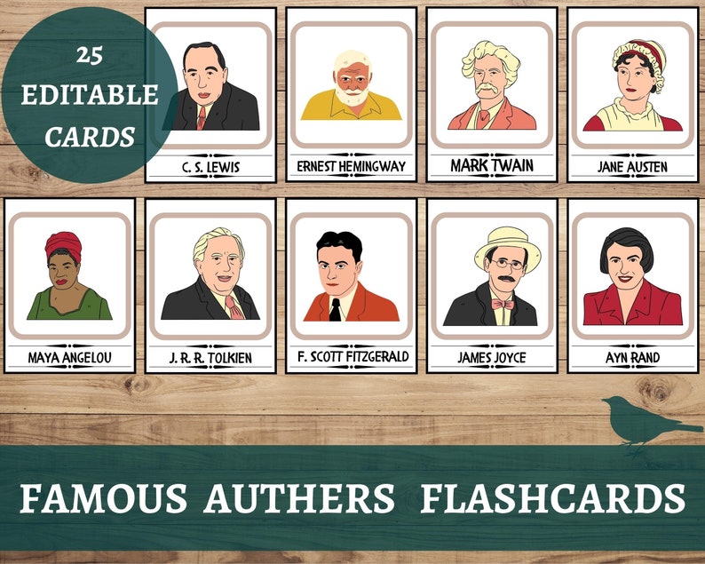 Famous Authers Writers Flashcards, Literary Flashcards, Book Lover Gift ...