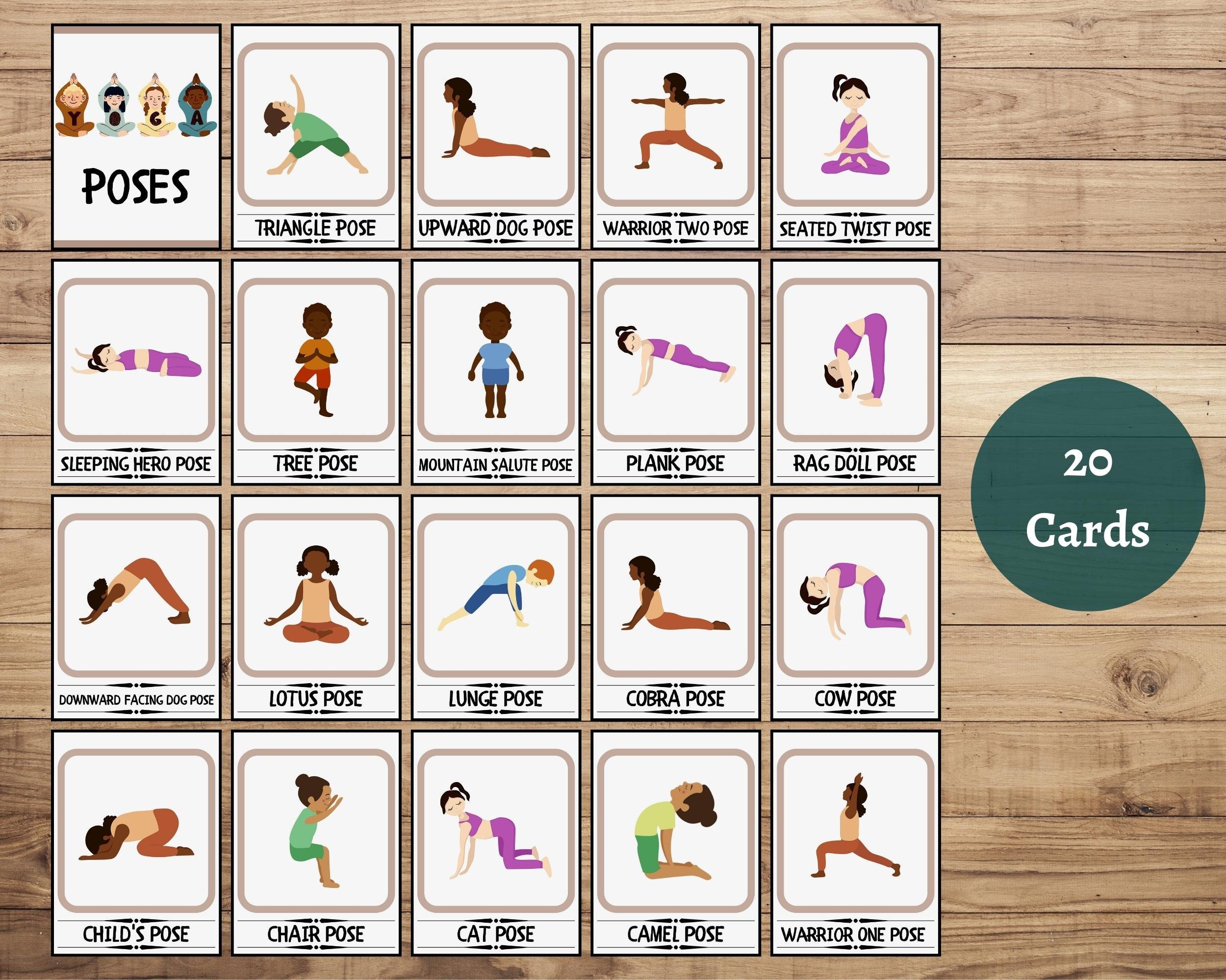 Kids Yoga Poses Flash Cards, Mindfulness Meditation, Room Decor, Home ...