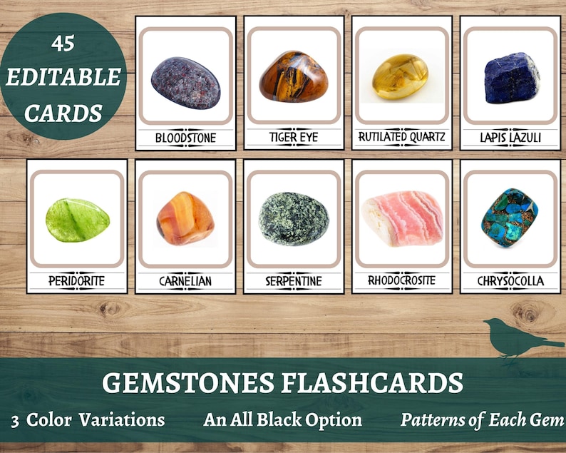 Gemstones Minerals and Crystals Montessori Flashcards, Nomenclature ...