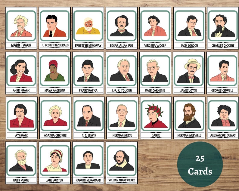 Famous Authers Writers Flashcards, Literary Flashcards, Book Lover Gift ...