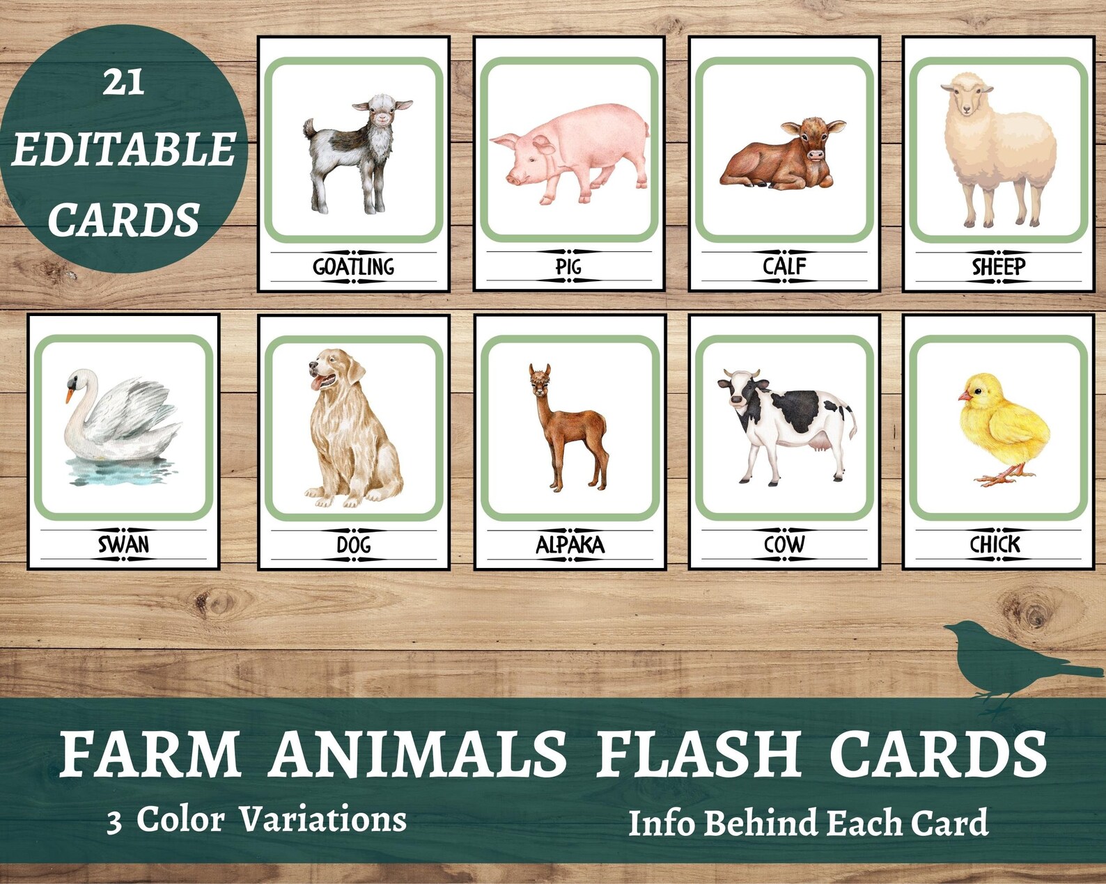 Farm Animals Flash Cards, Pet Flash Cards, Editable Printable Cards ...