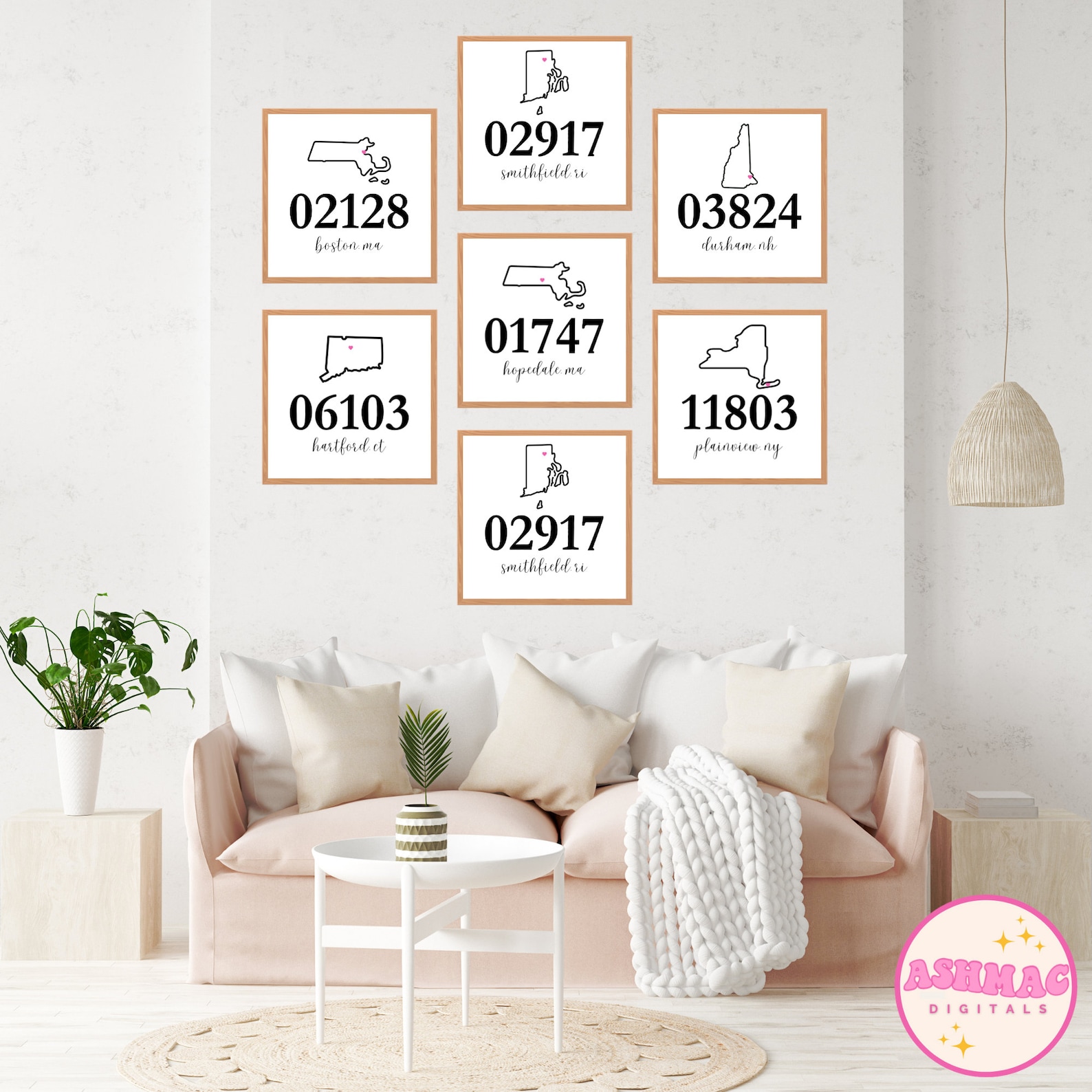 7 Set Custom Hometown Zip Code Wall Prints - Personalized Digital Art ...