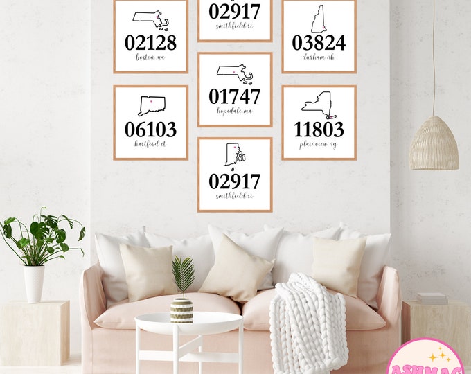 7 Set Custom Hometown Zip Code Wall Prints Personalized Digital Art for ...